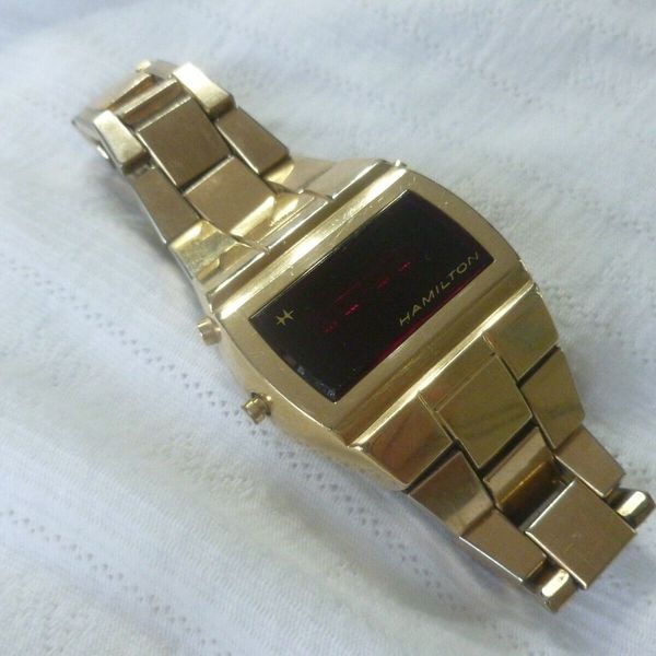 Rare Vintage Men's Hamilton Alarm LED QED Digital Watch 10k Goldfilled ...