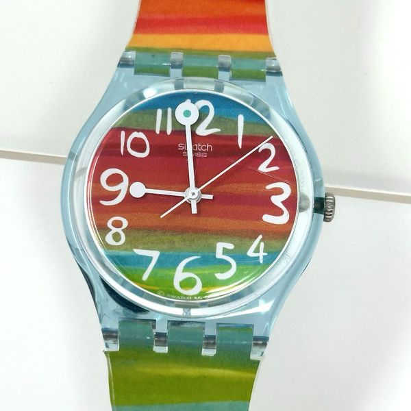 Swatch GS124 Color the Sky Rainbow Stripe Watch Used with New Battery ...