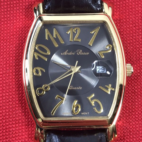 Andre Piasso Men's Dress Wristwatch Black Leather Adjustable Band 2R1 ...