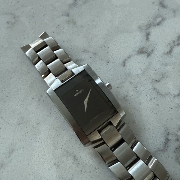 Movado Men's Eliro Rectangle Black Dial Stainless Steel Bracelet Watch ...