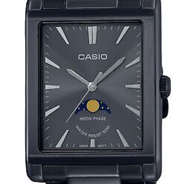 Casio Standard Analog Moon Phase Black Dial Japan Mov't MTP-M105B-1A ...