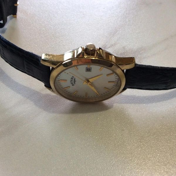 Rotary ladies gold plated black leather strap watch | WatchCharts ...