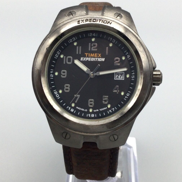 Timex Expedition Watch Men Indiglo 40mm Silver Tone Leather Band New ...