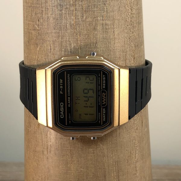 Casio Men F-91W Multifunction Gold Black Silicon Quartz Digital Watch 7 ...