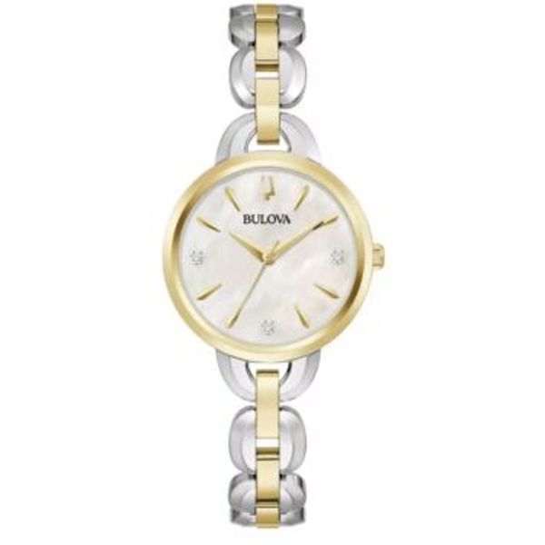 Bulova Women's Quartz Silver Gold Crystal Accent Watch 28MM - Model ...