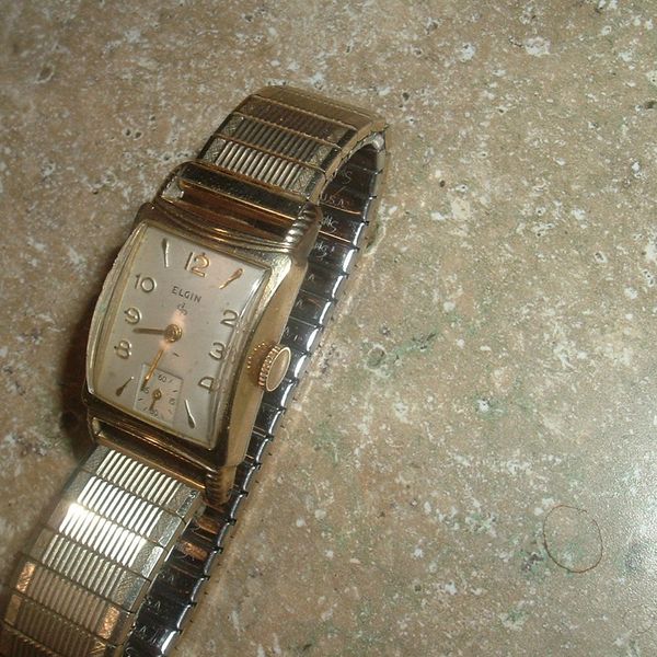Old Antique Vintage 50s MEN'S ELGIN WATCH 10K RGP BEZEL Twist O Flex ...