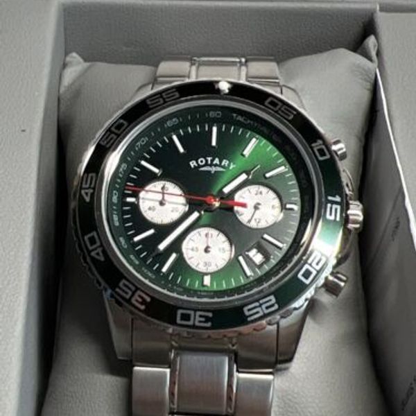 Rotary Men's Chronograph Black Resin Strap Green Dial Watch GB03067/24 ...