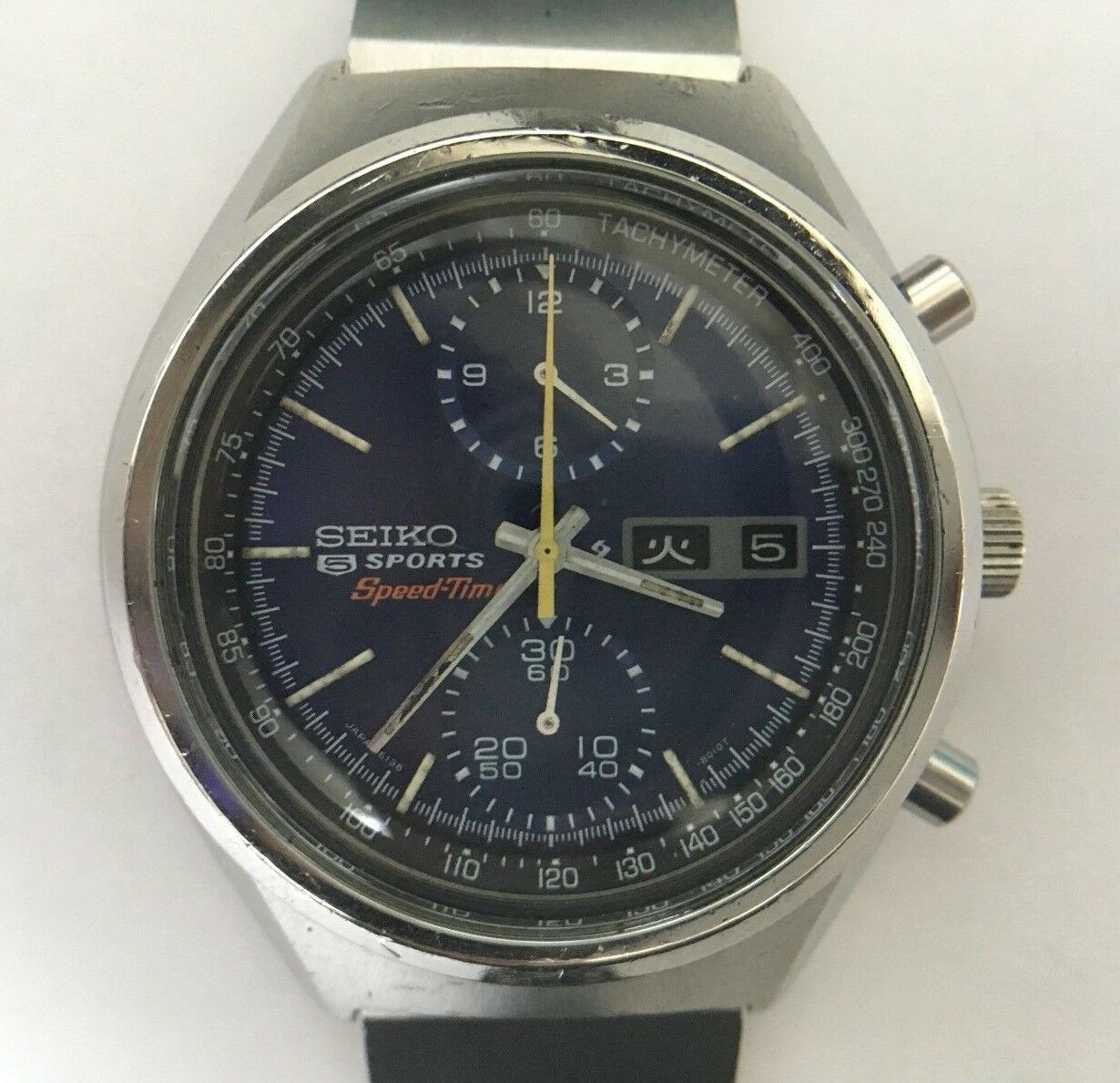 [w088] SEIKO 5 SPORTS Speed Timer 6138 8010 Automatic Original band ...