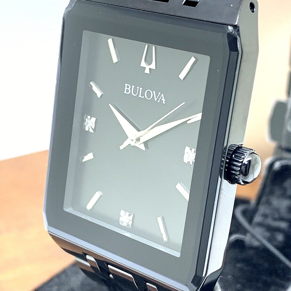 Bulova Men's Watch 98D164 Quartz Diamond Black Dial Rectangle Stainless ...