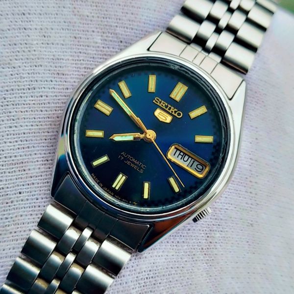 Vintage Seiko 5 automatic 17 Jewels Dark Blue dial from japan | WatchCharts Marketplace