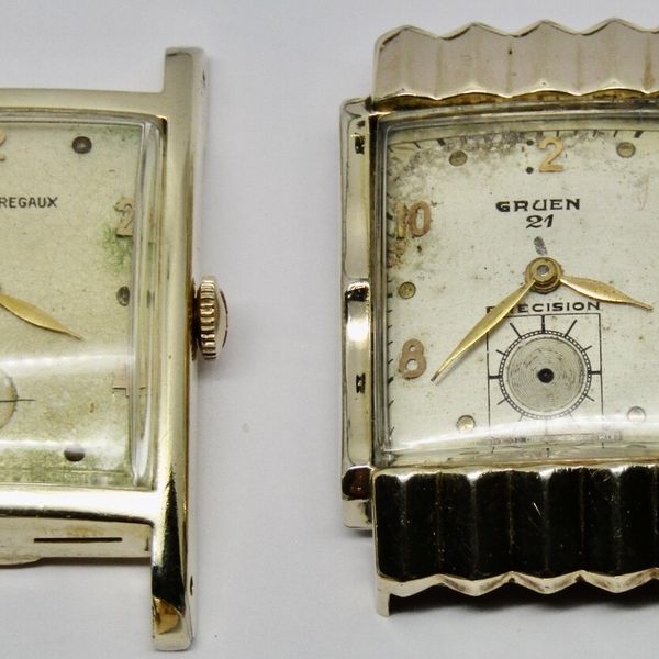 6 vintage windup tank watches, Bulova, Elgin, Longines, Benrus, Gruen ...