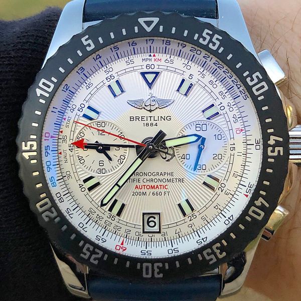 Breitling Skyracer Raven Silver / Cream Dial Blue Rubber Rare 43 ...