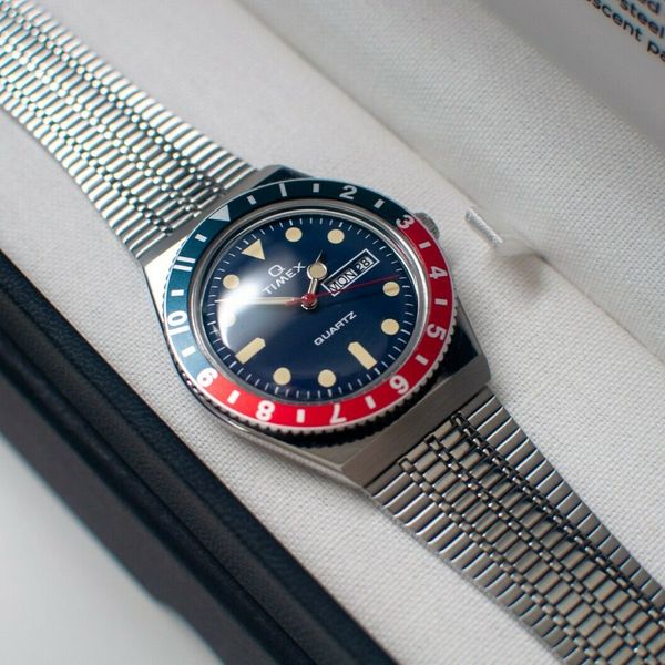 Timex Q Reissue 38mm Pepsi Bezel Stainless Steel Quartz - Complete Set ...