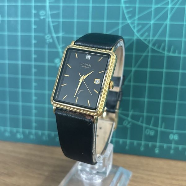 Rotary Tank â Diamondâ Gold Plated Mens Gents Vintage Dress Watch Black ...