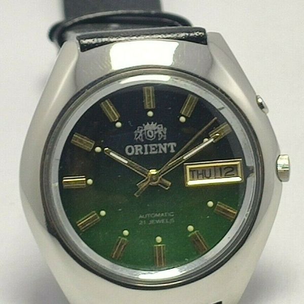 Orient Green Face Day & Date Automatic-46941 21 Jewels Japan Men's ...