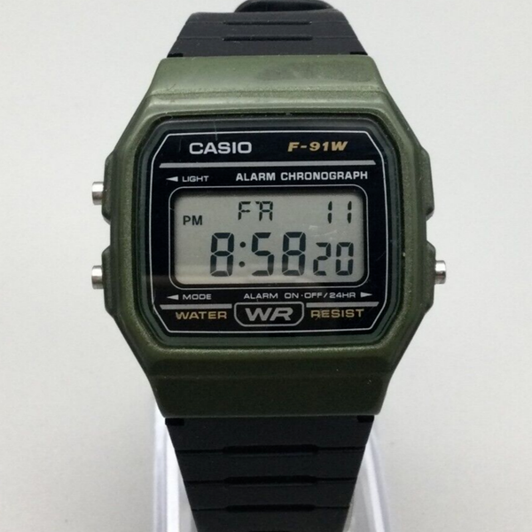 Casio 593 F-91W Watch Men 36mm Army Green Black Digital Backlight Day ...