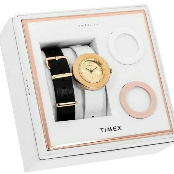 NEW TIMEX VARIETY ROSE GOLD TONE LEATHER BAND WATCH BOX SET TWG020200 ...