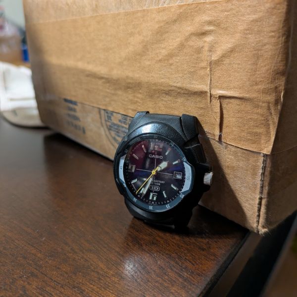 casio hd 2719 mw-600 wr 10 bar black case purple blue dial NO BAND New ...