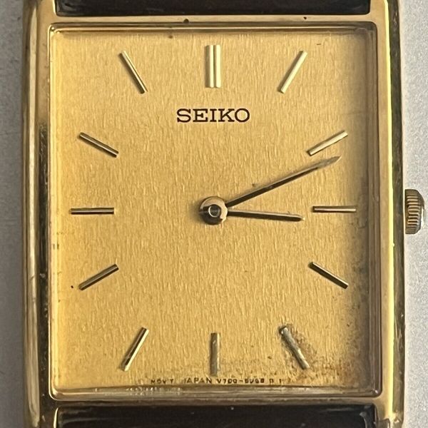 Vintage Menâ s Seiko Gold Stainless Tank Watch V700-5U58 - Working NEW BATTERY | WatchCharts ...