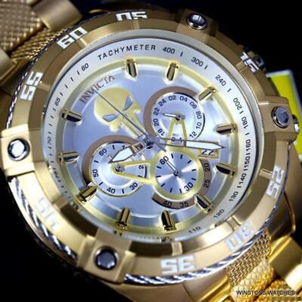 Invicta Marvel Punisher Speedway Viper Chrono Gold Plated Steel 52mm ...