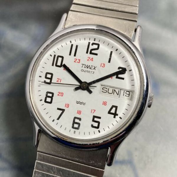 Timex 90s Vintage Railroad/Military Style 24 Hr Dial Day/Date Quartz ...
