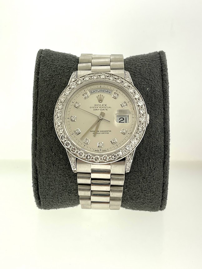 1995 Rolex Day-Date 18296 Custom Silver Diamond Dial Bezel No Papers ...