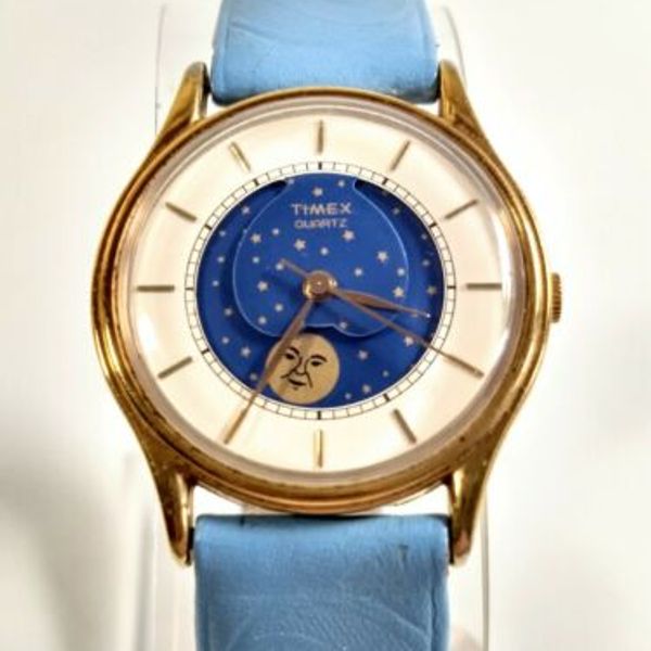 Vintage Rare Timex Moon Phase Watch - M Cell - T34- Working - Leather ...