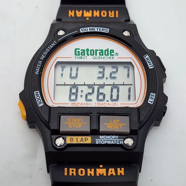 Vintage Timex Ironman Triathlon Gatorade WR 100M Day-Date Alarm Chrono ...