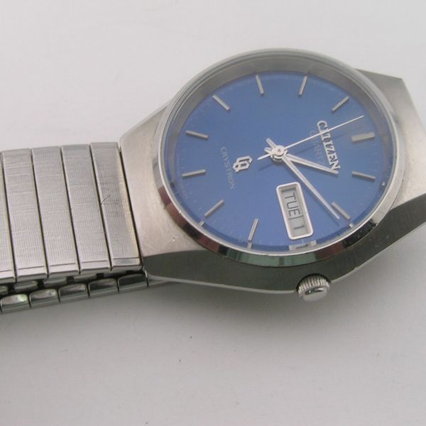 Vintage Citizen Quartz Crystron Watch Blue Dial Day/Date Working ...