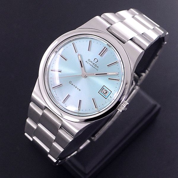 VINTAGE OMEGA GENEVE AUTOMATIC CAL.1012 SKY BLUE DIAL DATE MEN'S WATCH ...