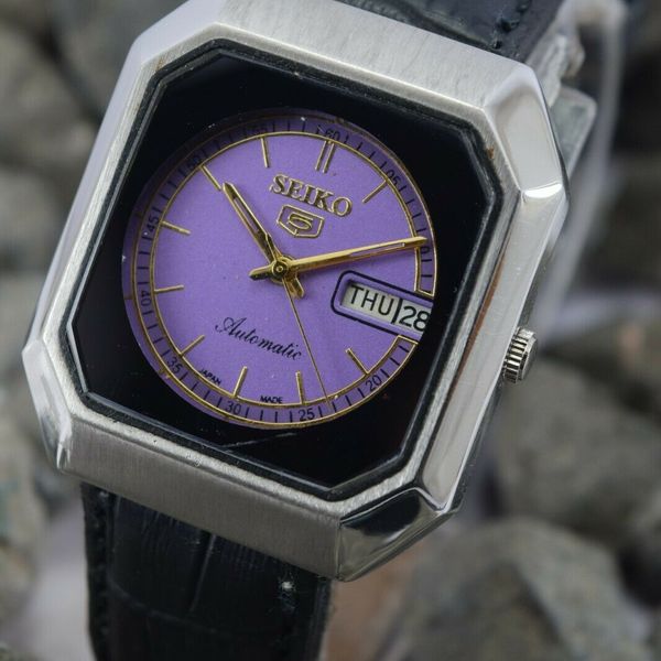 VINTAGE SEIKO 6319 AUTOMATIC MEN'S WRIST WATCH. BEAUTIFUL PURPLE DIAL ...