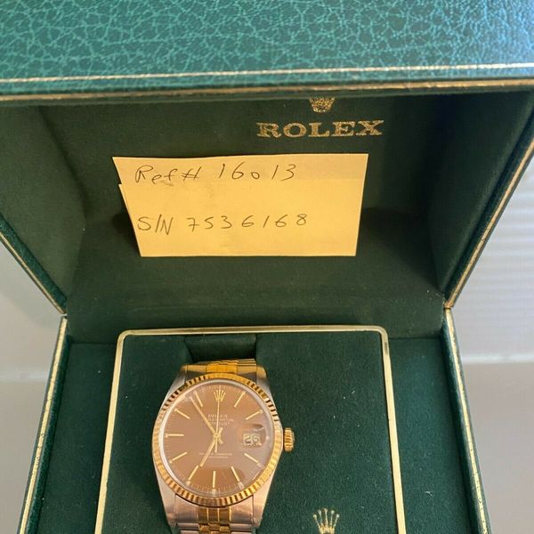ROLEX MENS 36mm S/S & 18K GOLD AUTOMATIC 16013 DATEJUST CHOCOLATE DIAL ...
