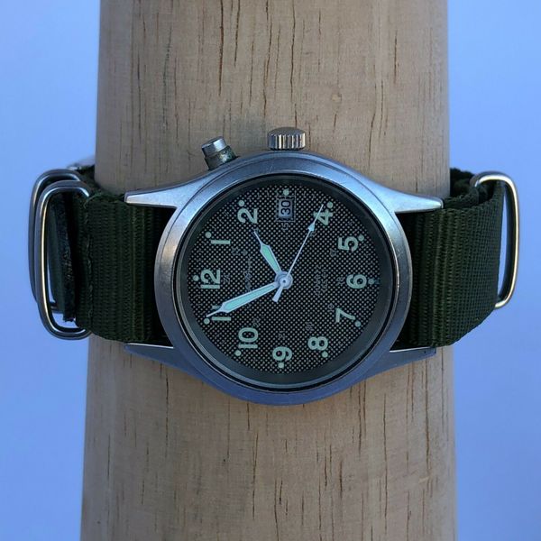 Vintage Eddie Bauer Men Light Up Field 1215 Watch Green Military Nylon ...