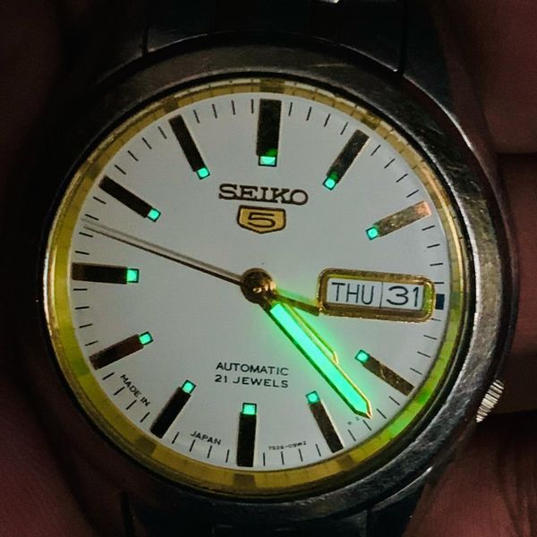 Vintage Seiko 5 Automatic 7S26-03H0 Mens Watch 21 Jewels White Dial ...