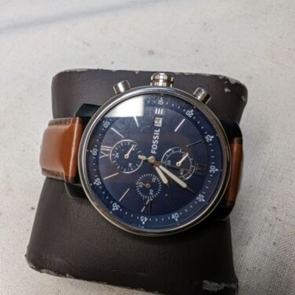 Fossil BQ2163 Rhett Brown Leather Blue Dial Silver Chronograph Watch ...