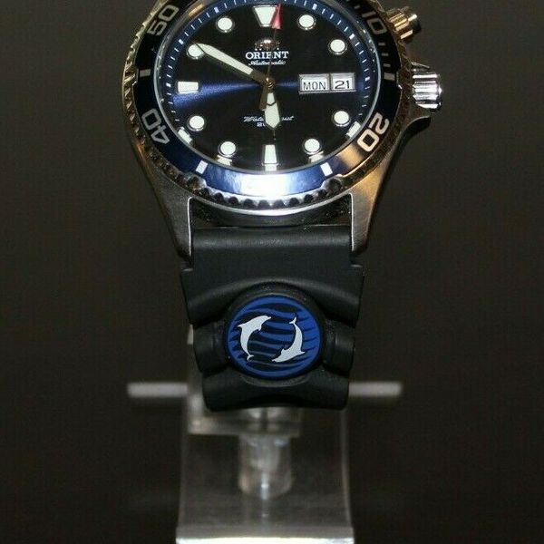 Orient Men's Automatic Deep Navy Blue Dial Black Rubber Strap Watch ...