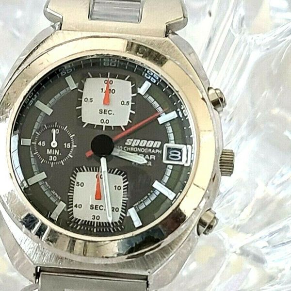 Rare SEIKO Pulsar Spoon 1/10 Chronograph Date V657-6100 Retro Vintage ...