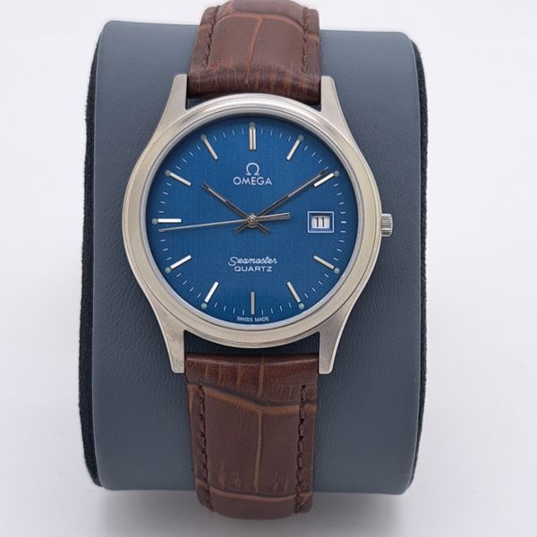 Vintage Omega Seamaster Blue 1425 Date Quartz Men's Swiss Watch ...