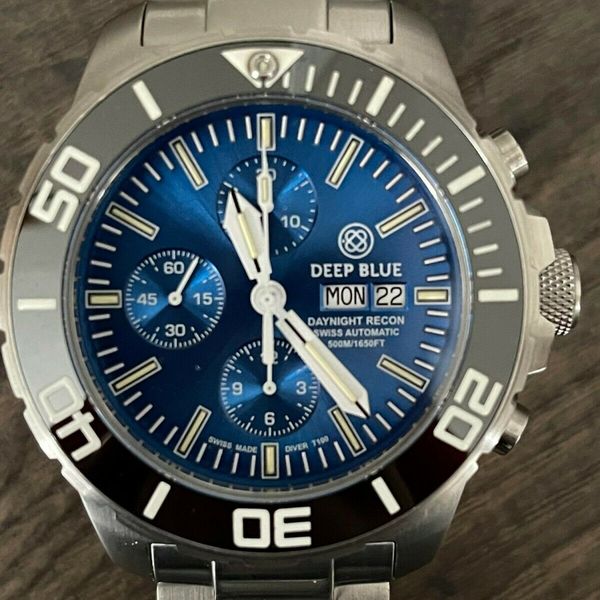 DEEP BLUE T100 RECON SWISS VALJOUX 7750 AUTOMATIC 500M DIVER WATCH RARE ...