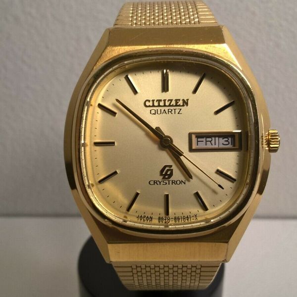 Citizen Crystron CQ Cal. 8620A 4-860586 Y Vintage Gold Tonneau Quartz ...