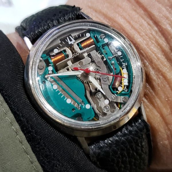 Rare BULOVA ACCUTRON 1962 SPACEVIEW Watch White Gold filled 214 Runs ...