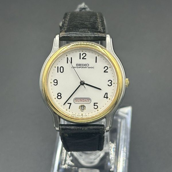 SEIKO SPIRIT Contemporary Basic 5H23-7090 SILVER GOLD DAY DATE Menâ s ...