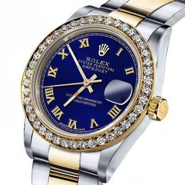 Men's Rolex 36mm Datejust Two Tone Blue Color Roman Numeral Dial ...