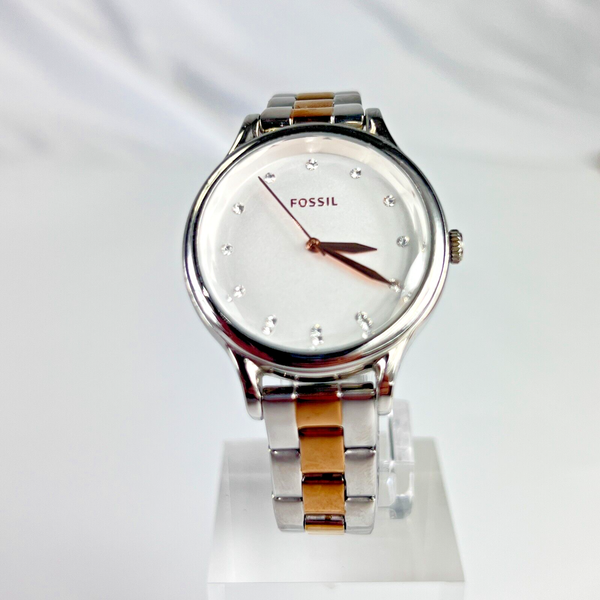 FOSSIL Stainless Steel Two-Tone Bracelet Watch Crystal Marker BQ3338 ...