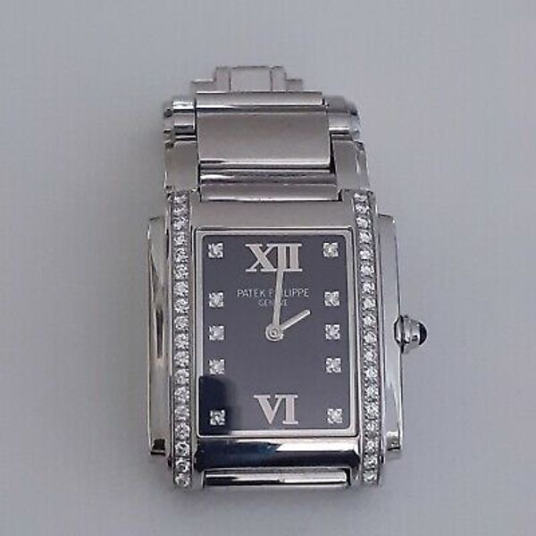 W/ Box Patek Philippe Twenty 4 Steel Black Diamonds Watch 4910/10A-001 ...