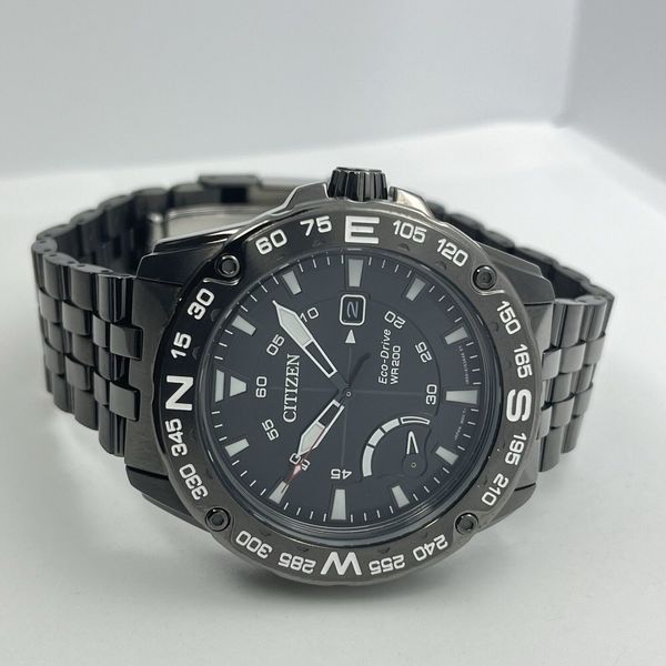 Citizen PRT Men's Eco-Drive Black Steel 44mm Compass Watch AW7047-54H ...