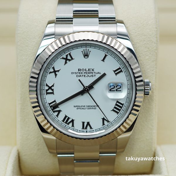 FSOT: Rolex 126334 DATEJUST 41 FLUTED BEZEL WHITE ROMAN DIAL OYSTER ...