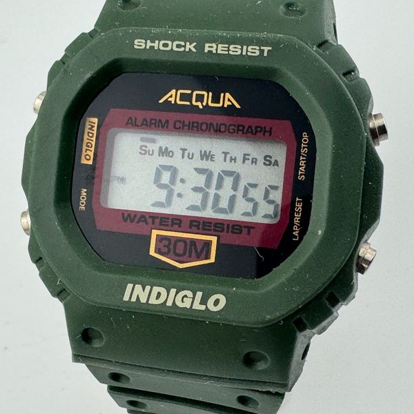Acqua Timex Indiglo Digital Quartz Watch Men 30m Green Alarm Chrono New ...