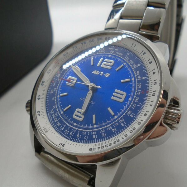 AVI-8 Automatic Watch WB051860 Silver Stainless Steel Strap Blue Face ...