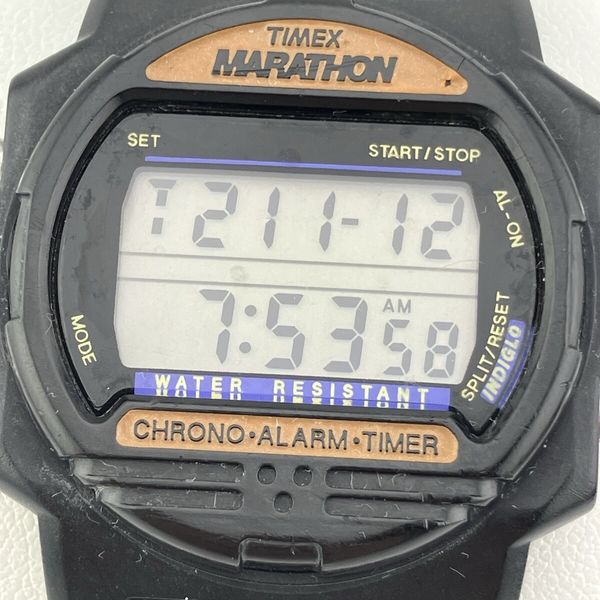 Vtg Timex Marathon Men 41mm Digital Watch Black 50M Chrono Alarm Timer ...